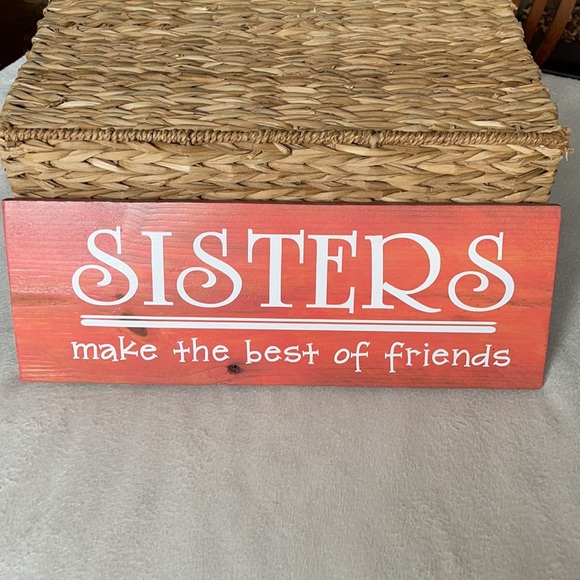 Accents | Wood Rectangular Sign Sisters White Vinyl Lettering 18 Long ...